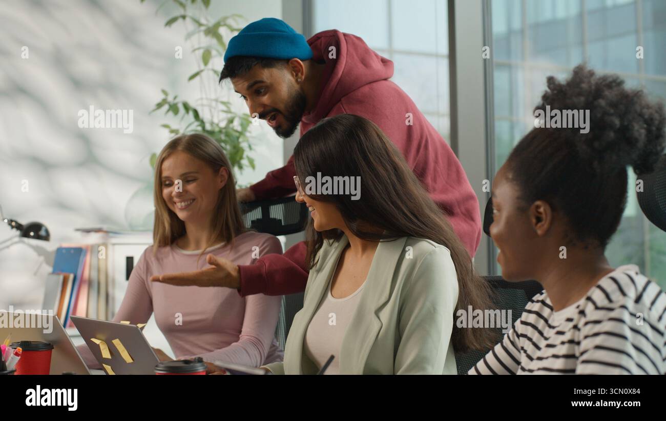 Informal business team happy three diverse multiracial women ...