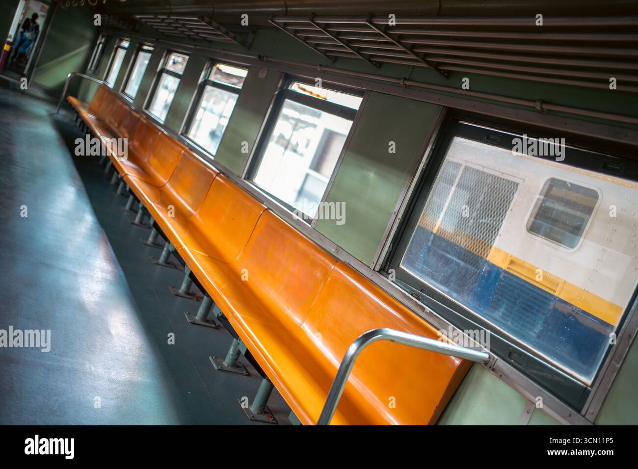 vintage wagon train interior, retro carriage in classic design and cozy ...