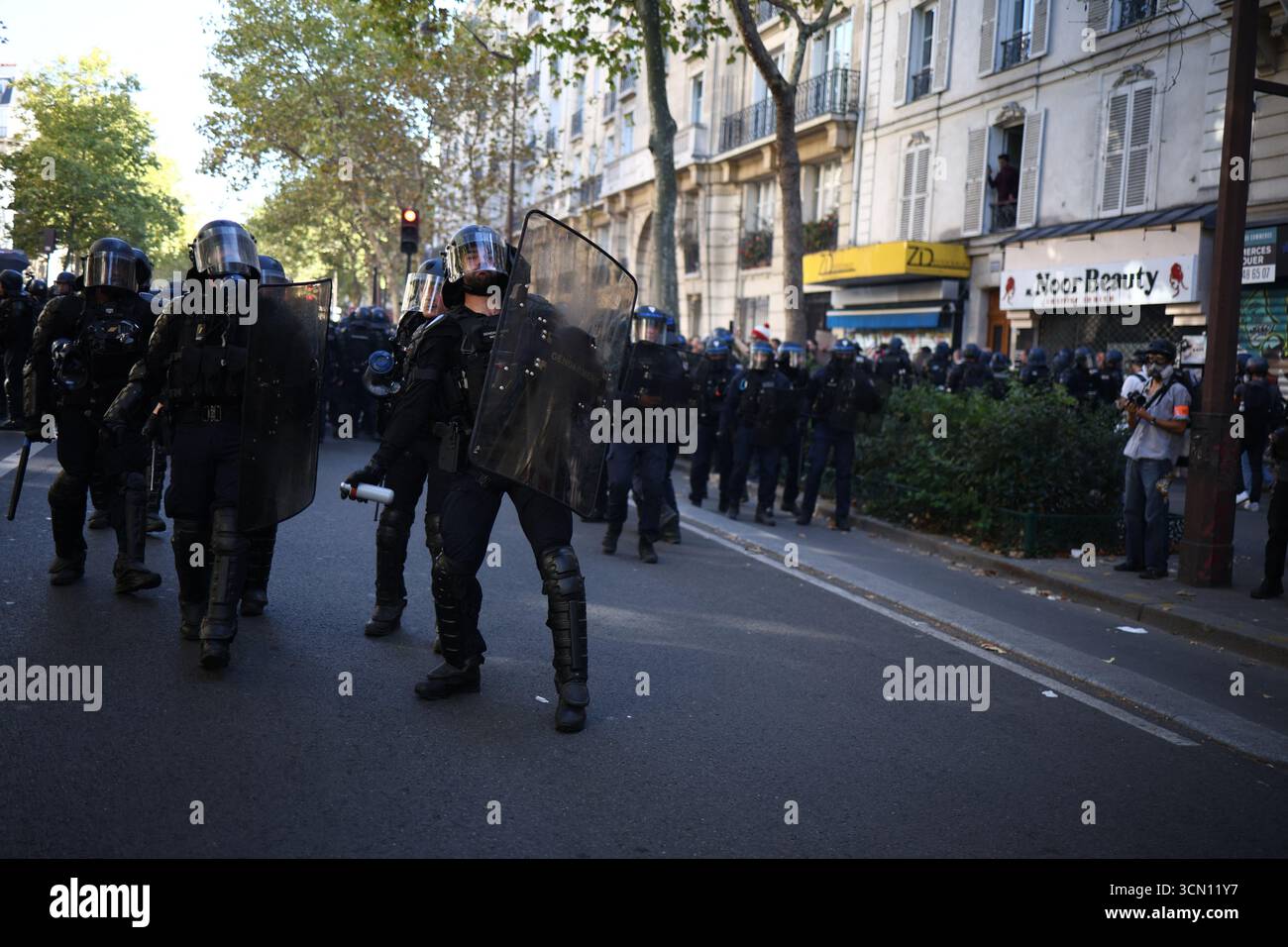 French riot police during a day of nationwide strikes and protests ...
