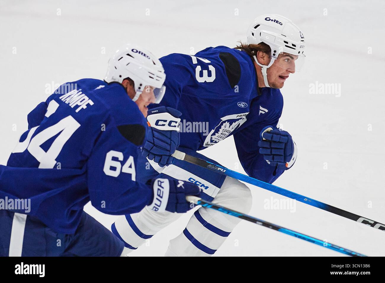 Toronto Maple Leafs forward Matthew Knies (23) competes with Maple ...