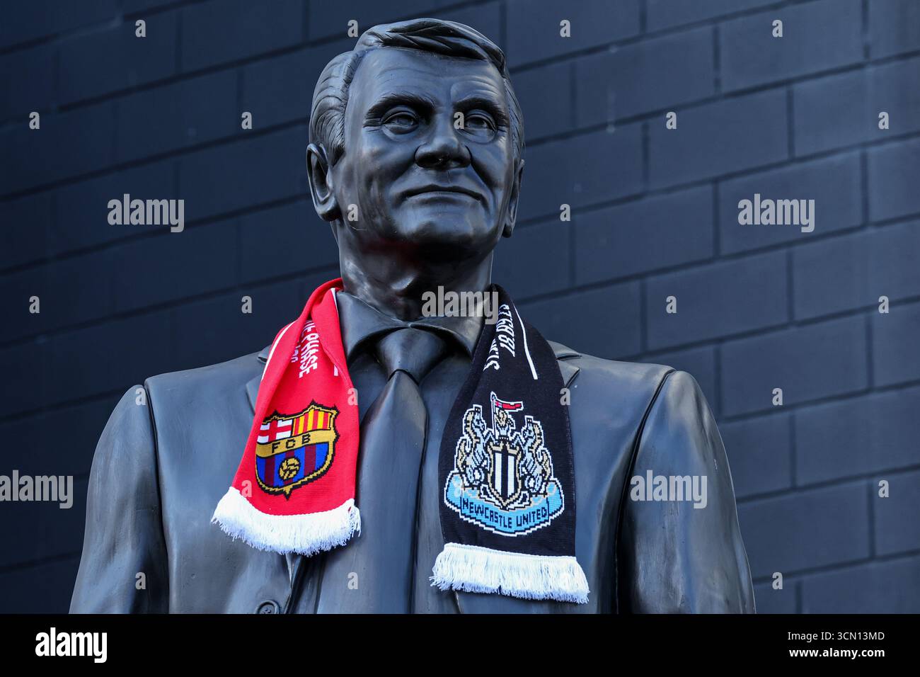 Sir Bobby Robson statue with a half and half scarf ahead of the UEFA ...