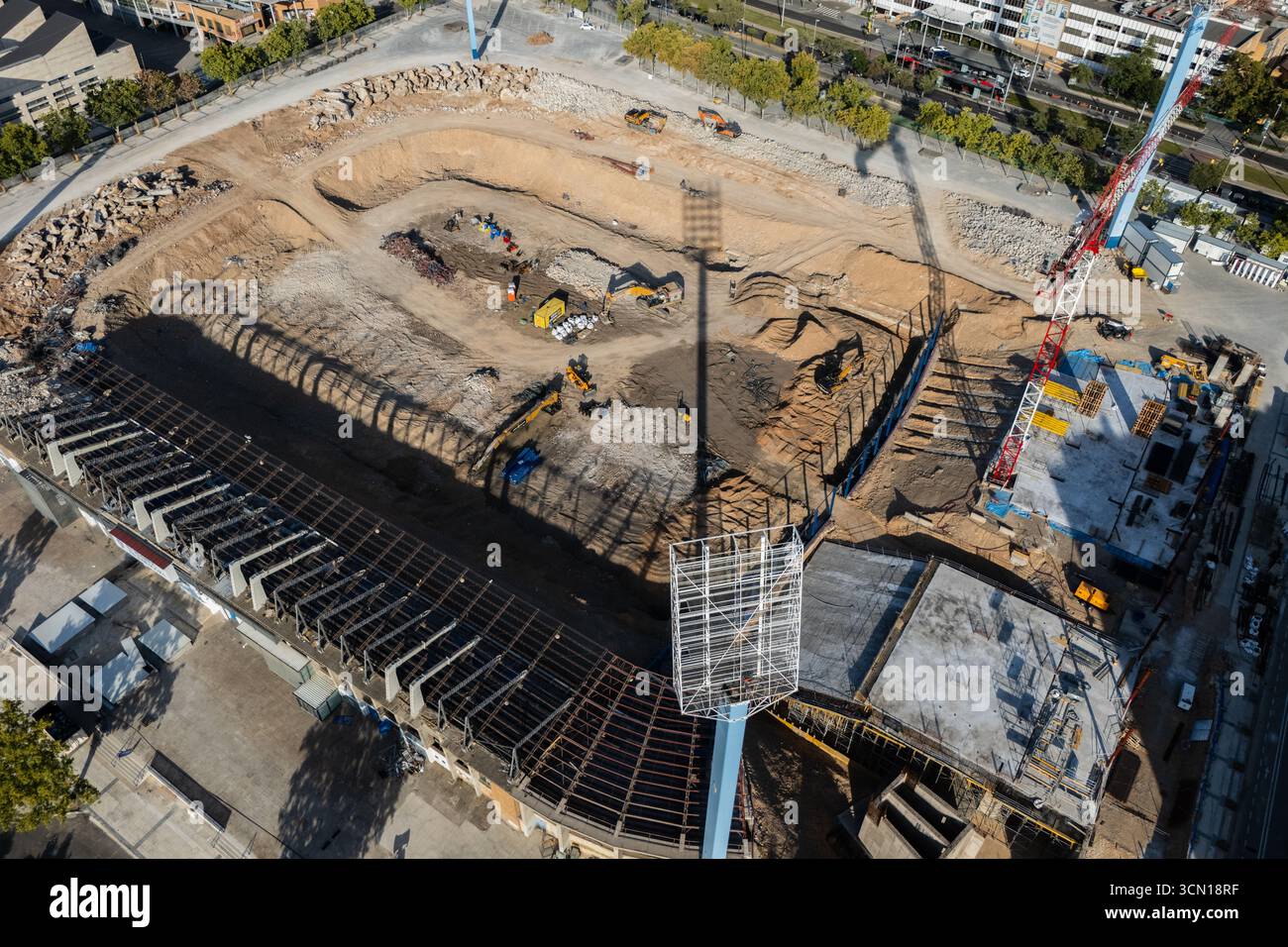 Aerial view of renovation works on the old Romareda football stadium in ...