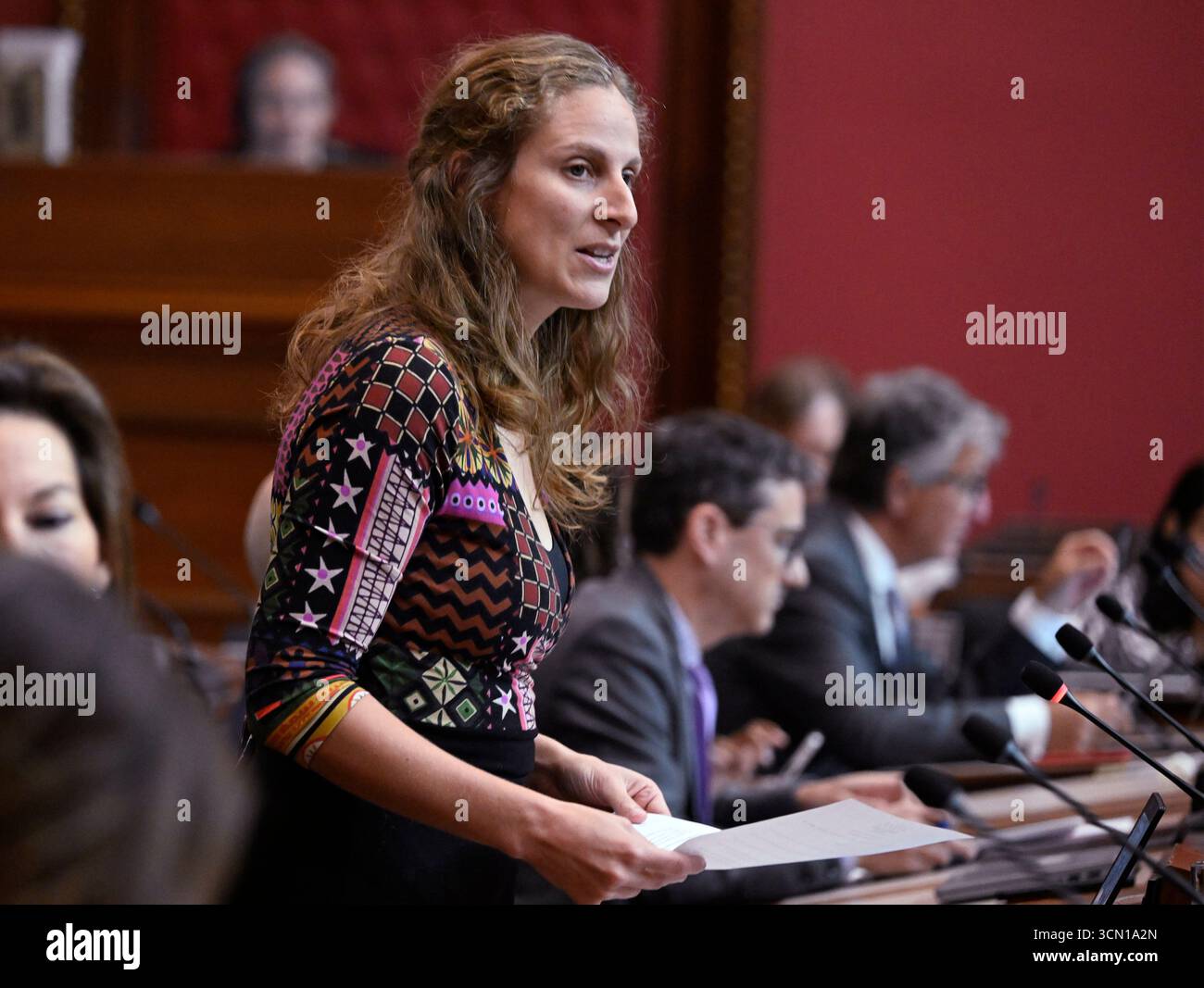 Québec solidaire member Christine Labrie tables a petition during ...
