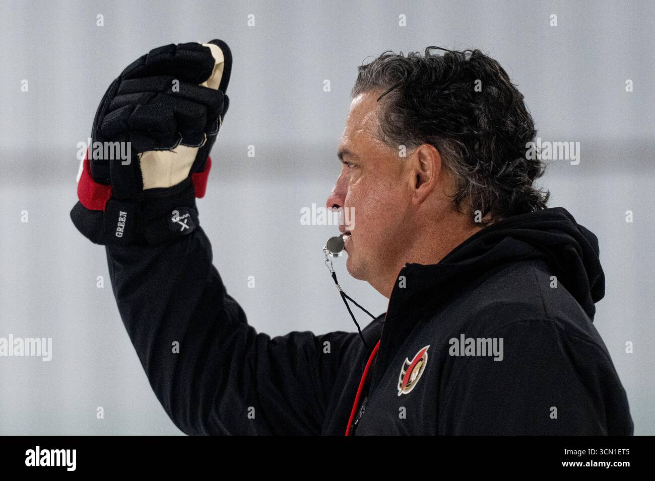 Ottawa Senators head coach Travis Green signals to players during NHL ...