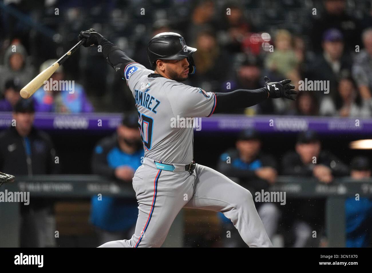 Miami Marlins catcher Agustín Ramírez (50) in the first inning of a ...