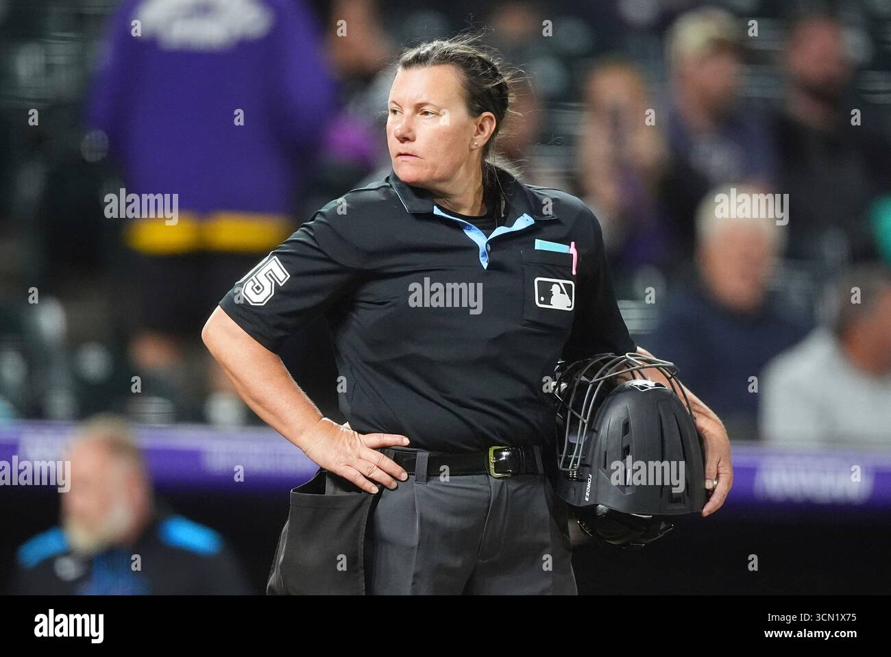 Home plate umpire Jen Pawol in the fourth inning of a baseball game ...
