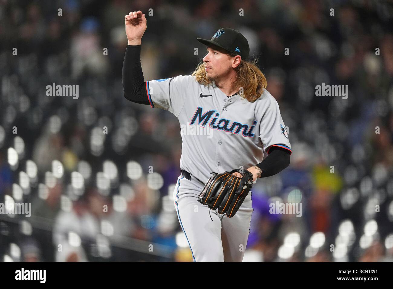 Miami Marlins relief pitcher Lake Bachar (84) in the fifth inning of a ...