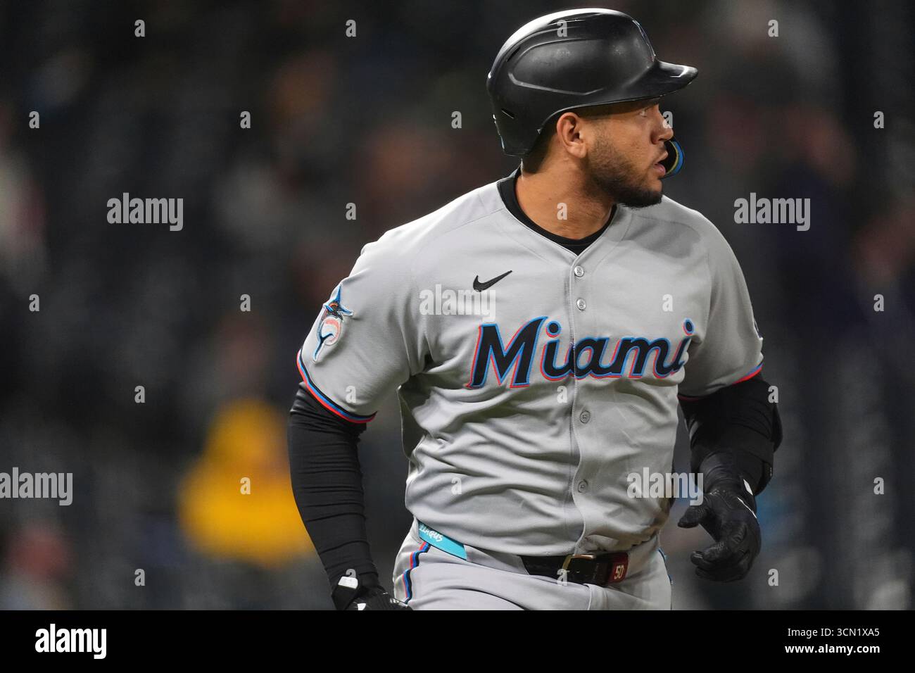 Miami Marlins catcher Agustín Ramírez (50) in the eighth inning of a ...