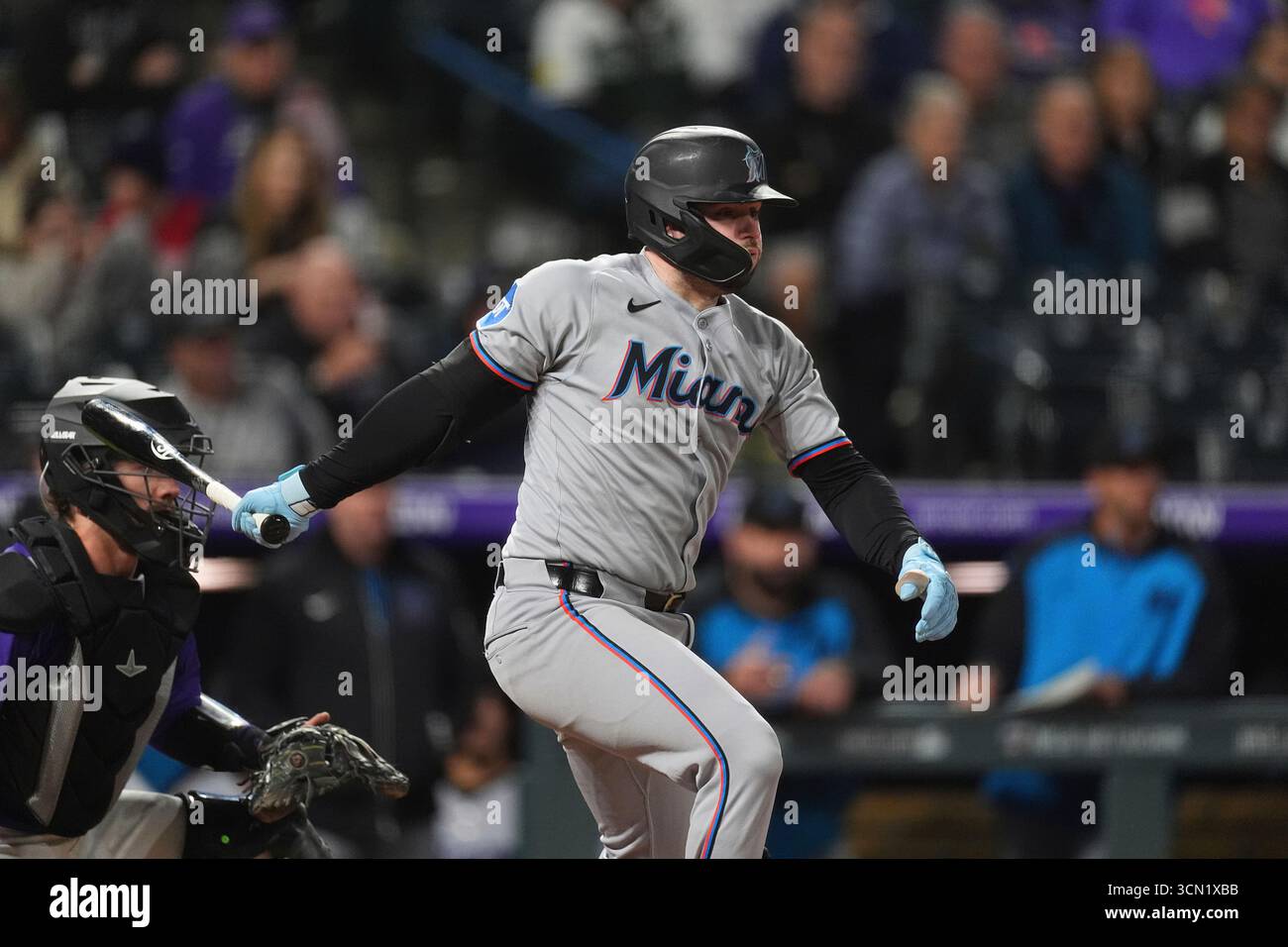 Miami Marlins catcher Liam Hicks (34) in the sixth inning of a baseball ...