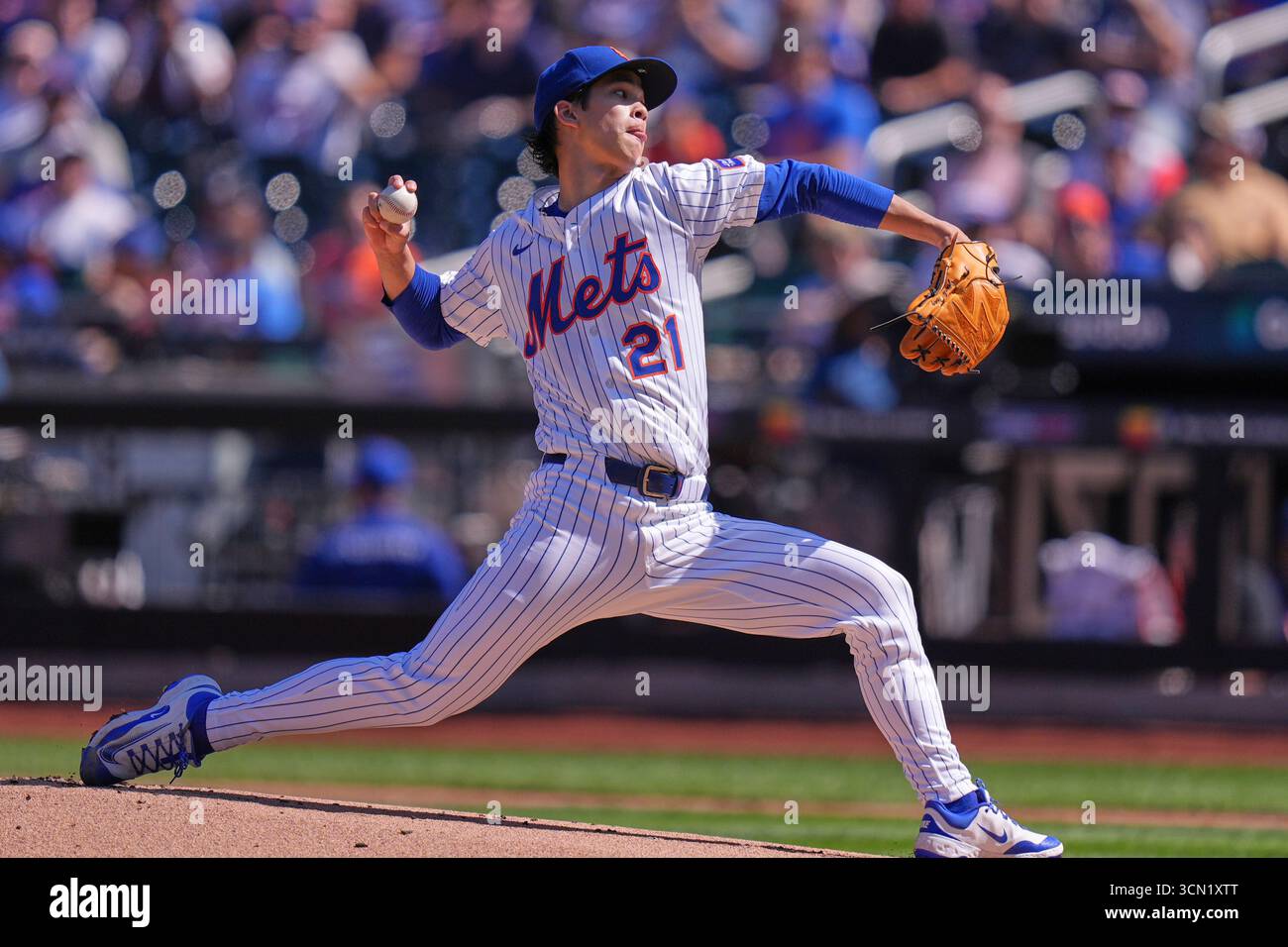 New York Mets pitcher Jonah Tong throws during the first inning of a ...