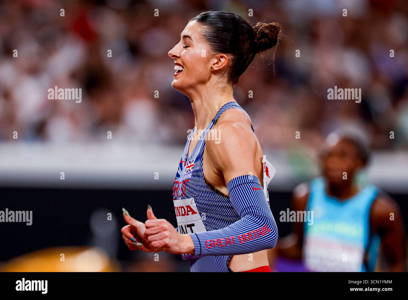 Amy Hunt of Great Britain looks on after competing in the Women's 200 ...