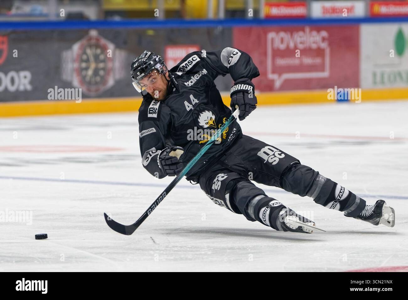 Jan Rutta (44 Geneve Servette HC) in action (close up) falling down ...