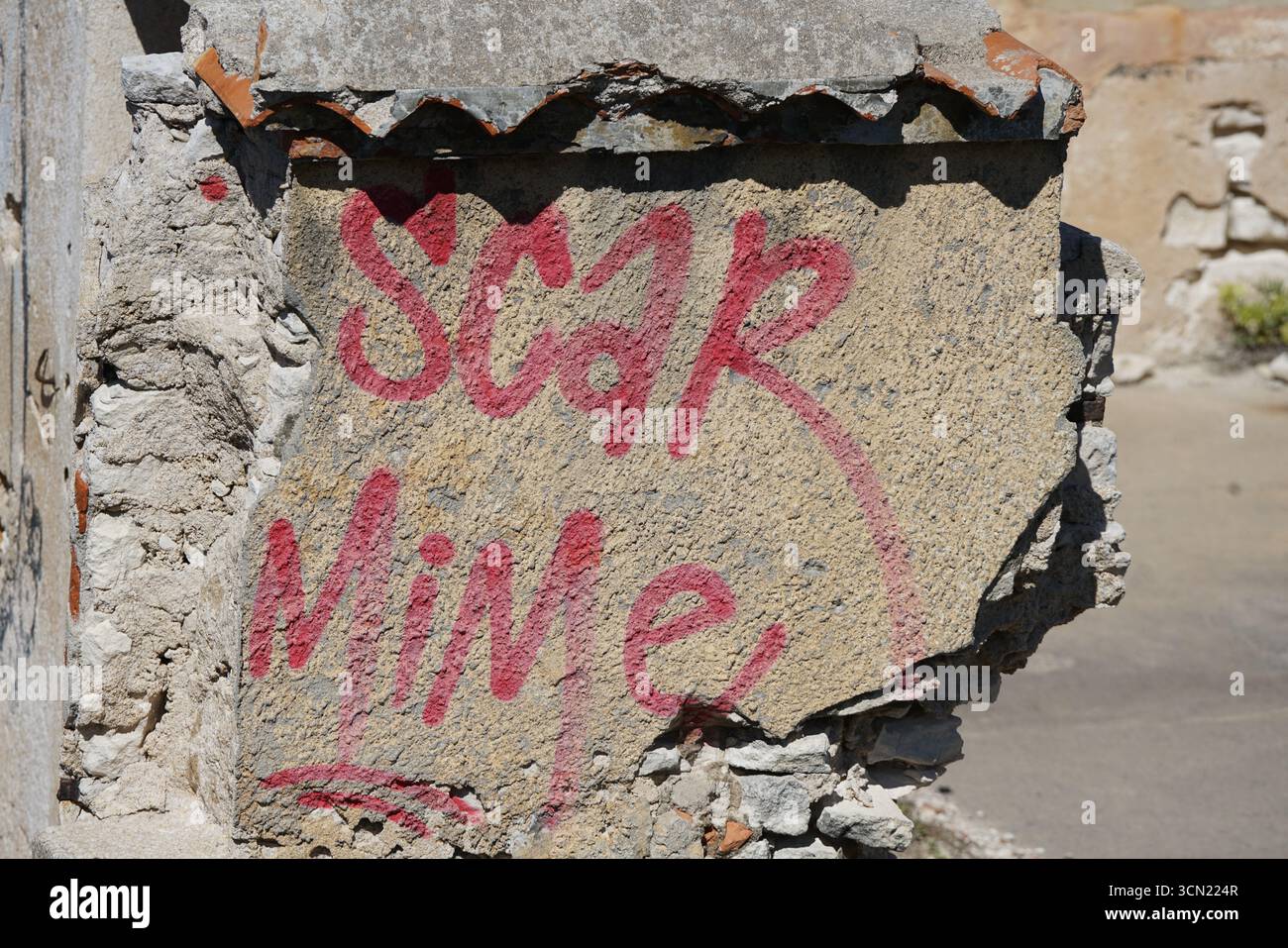 Graffiti on Crumbling Concrete Wall Reading Sugar Mine in Urban Ruins ...
