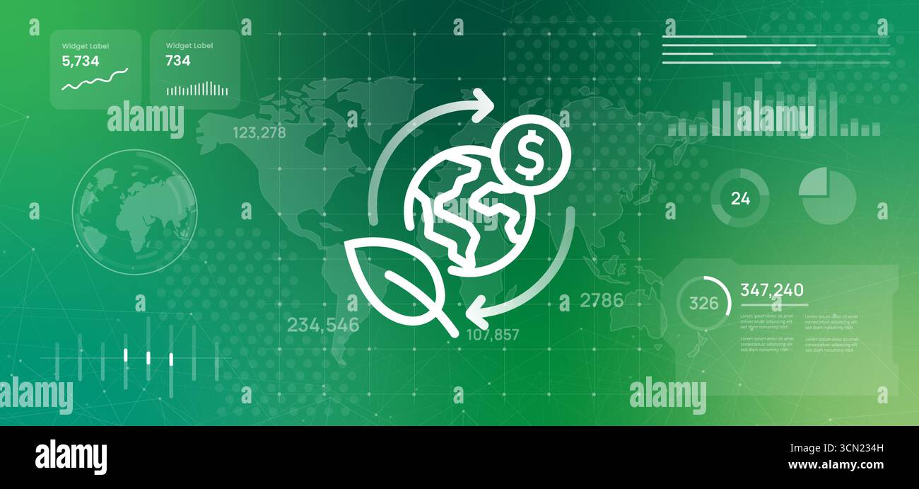 icon globe dollar and leaf illustration symbolizes green economy ...