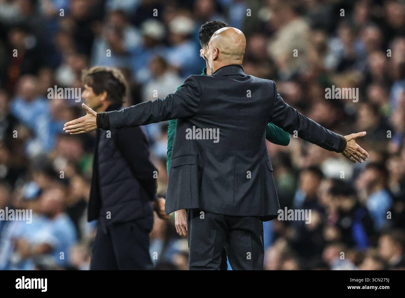 Pep Guardiola manager of Manchester City appeals to the fourth official ...
