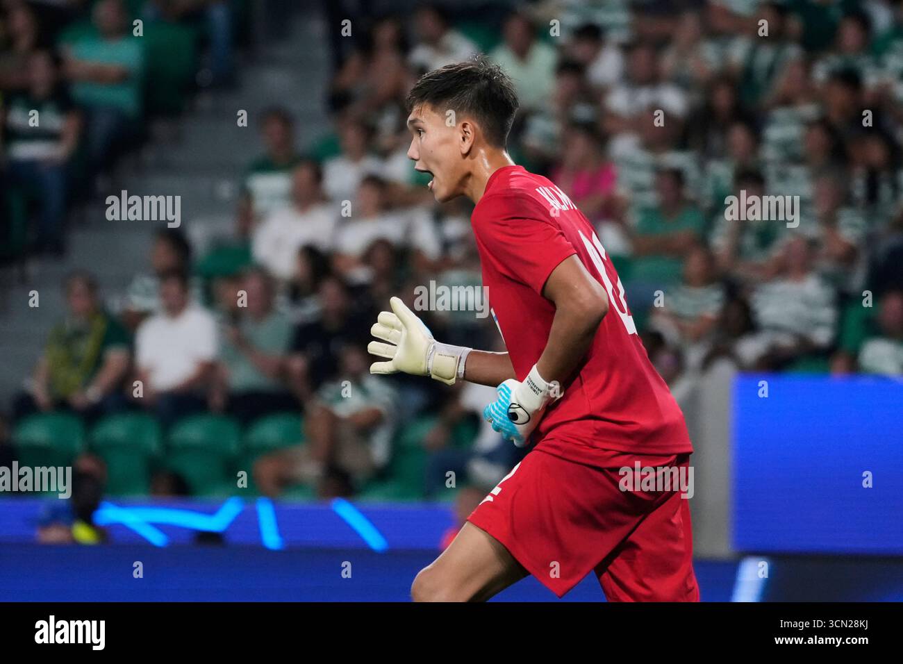 Kairat's goalkeeper Sherhan Kalmurza gestures during the Champions ...