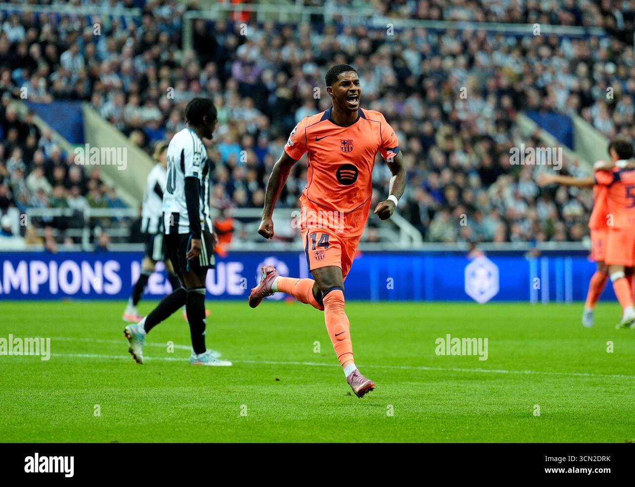 Barcelona's Marcus Rashford celebrates scoring their side's first goal ...