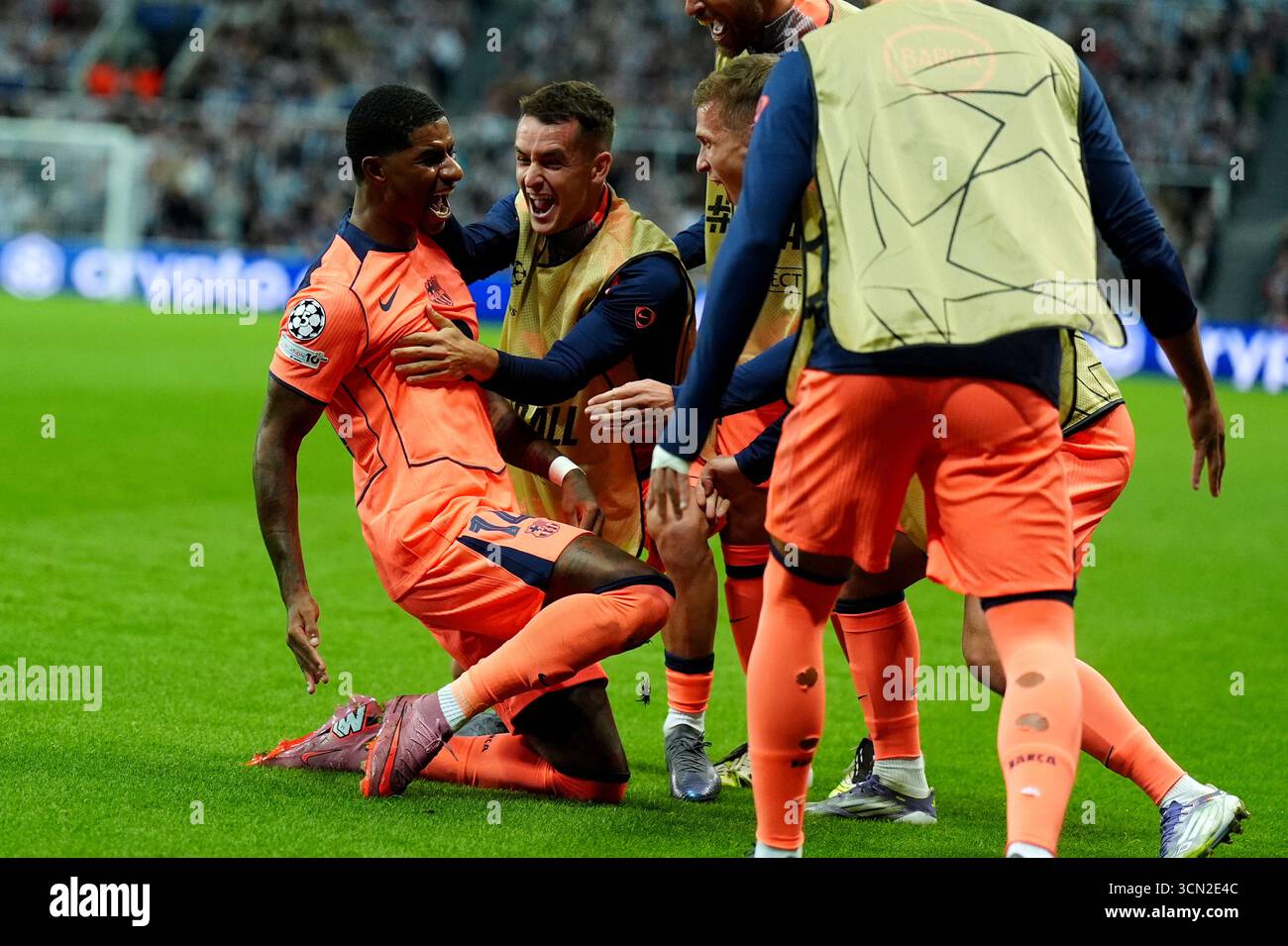 Barcelona's Marcus Rashford celebrates scoring their side's first goal ...