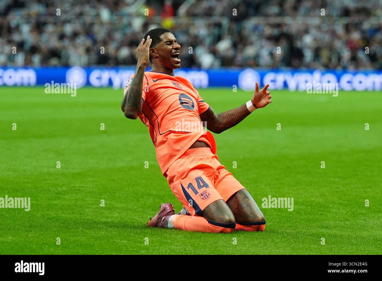 Barcelona's Marcus Rashford celebrates scoring their side's first goal ...