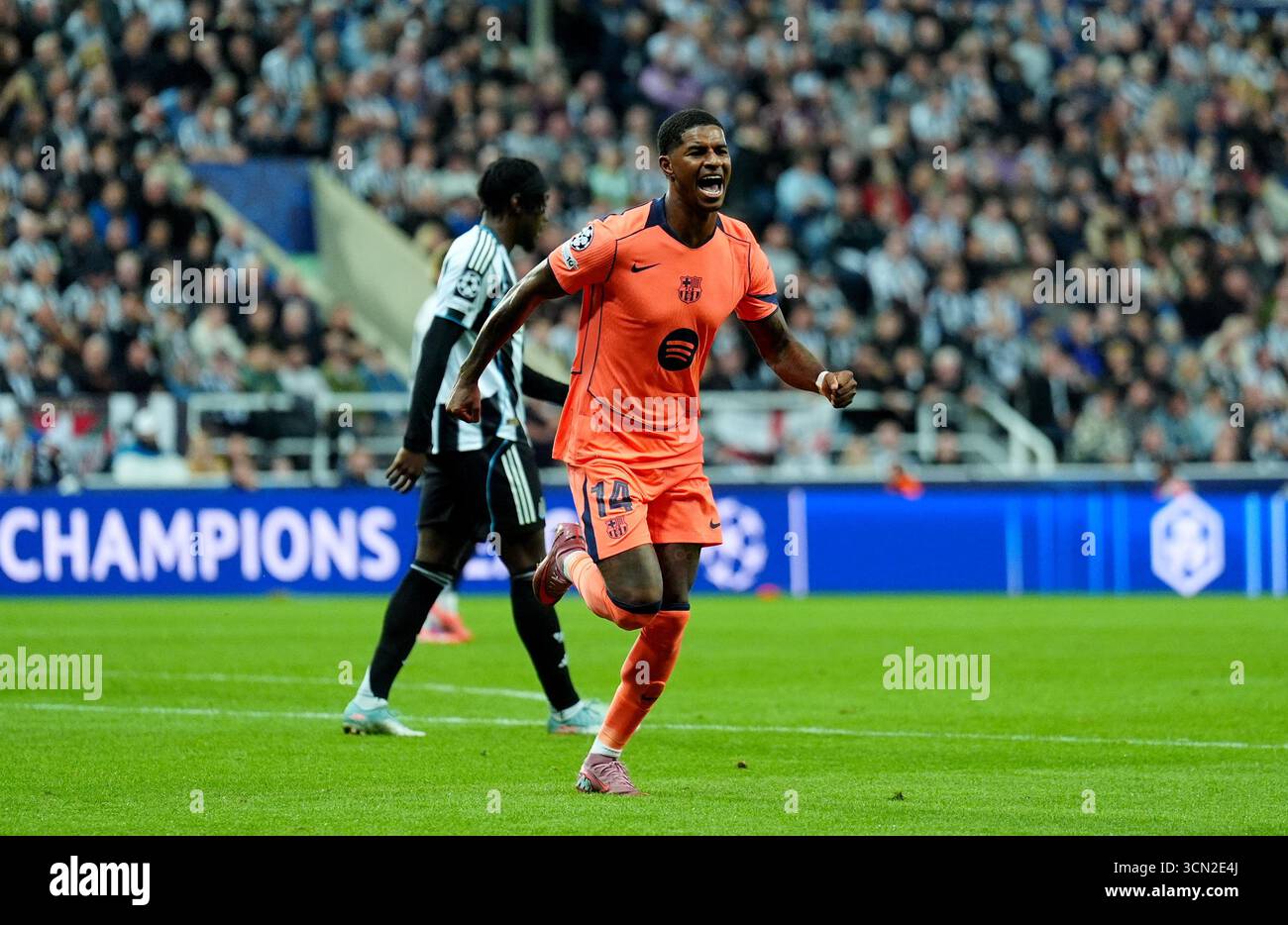Barcelona's Marcus Rashford celebrates scoring their side's first goal ...