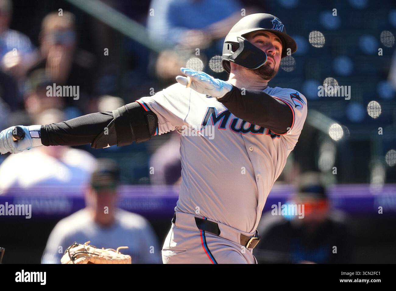 Miami Marlins' Liam Hicks flies out against Colorado Rockies starting ...