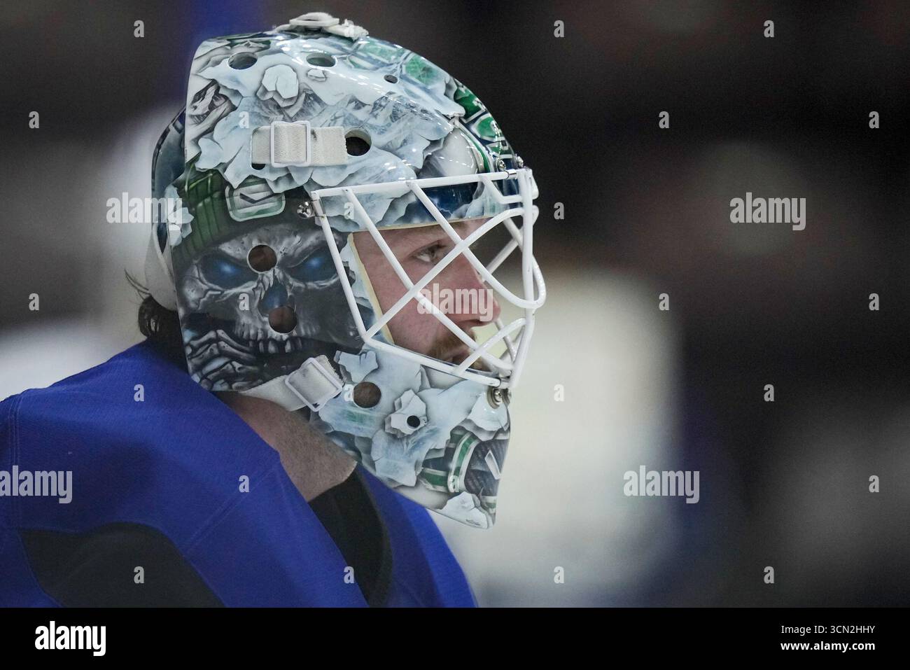Vancouver Canucks' goalie Thatcher Demko looks on during the opening ...