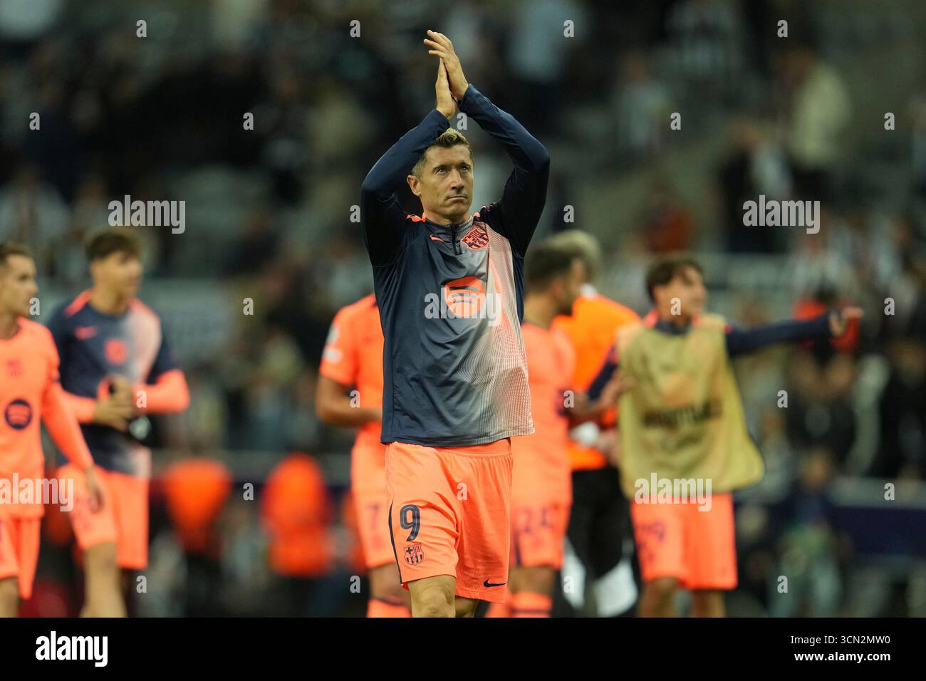 Barcelona's Robert Lewandowski claps hands after the end of the ...