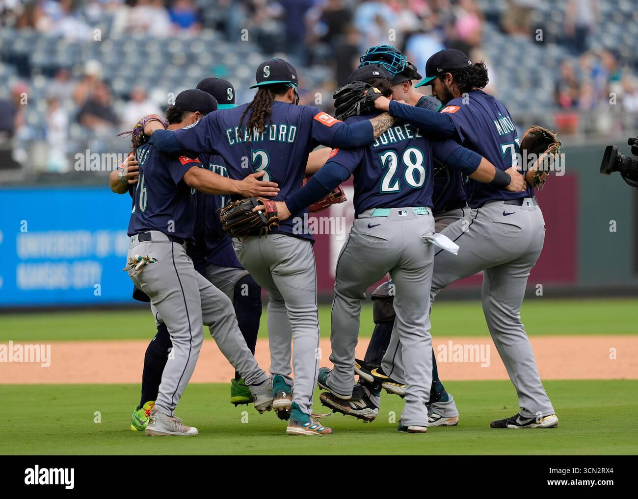 September 18, 2025: The Mariners celebrate a win against the Royals at ...