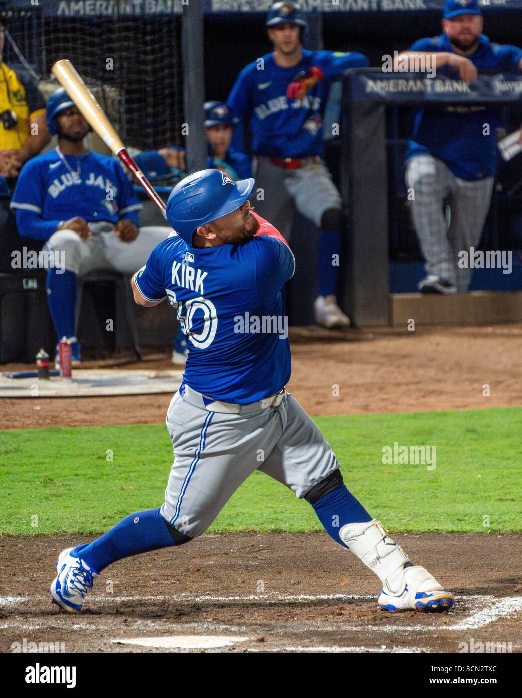 September 16, 2025, Tampa, Florida, U.S.A: ALEJANDRO KIRK takes a big ...