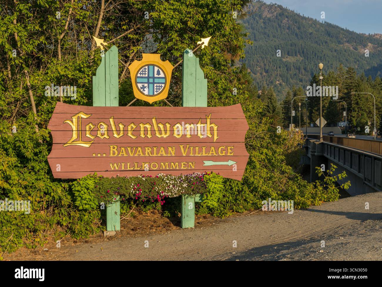 Leavenworth, WA - 26 August 2025: Town road sign for Leavenworth ...