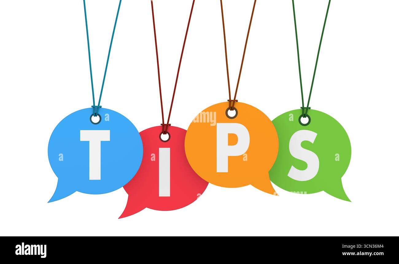 Tips sign and word on colorful hanging speech bubbles 3D illustration ...