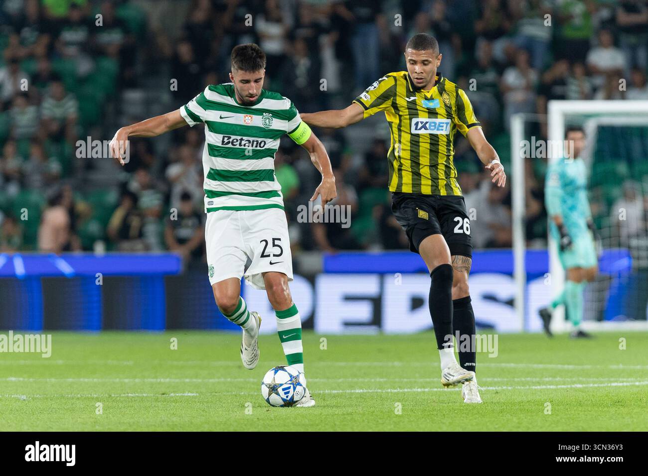 September 18, 2025. Lisbon, Portugal. Sporting defender from Portugal GONCALO INACIO (25) and ...