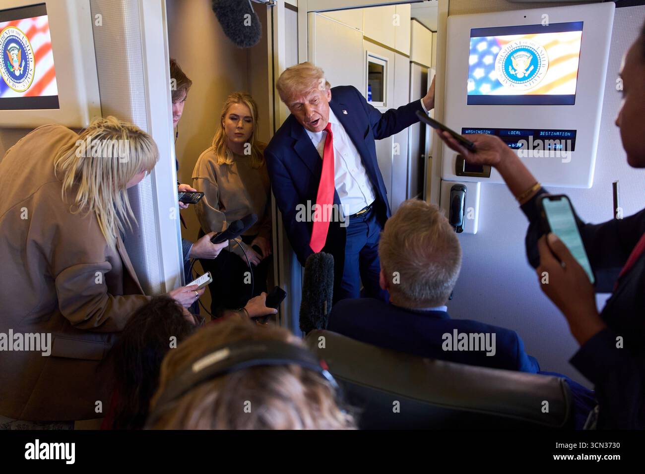 President Donald Trump speaks with reporters after departing the United ...