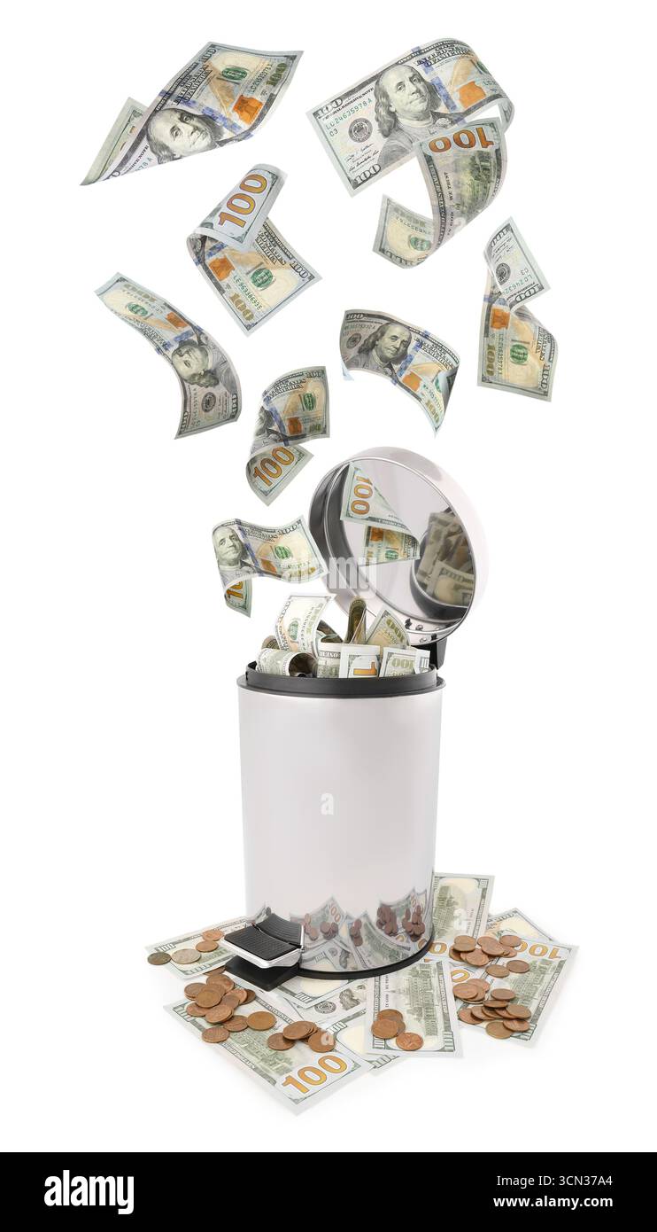 Money falling trash bin hi-res stock photography and images - Alamy