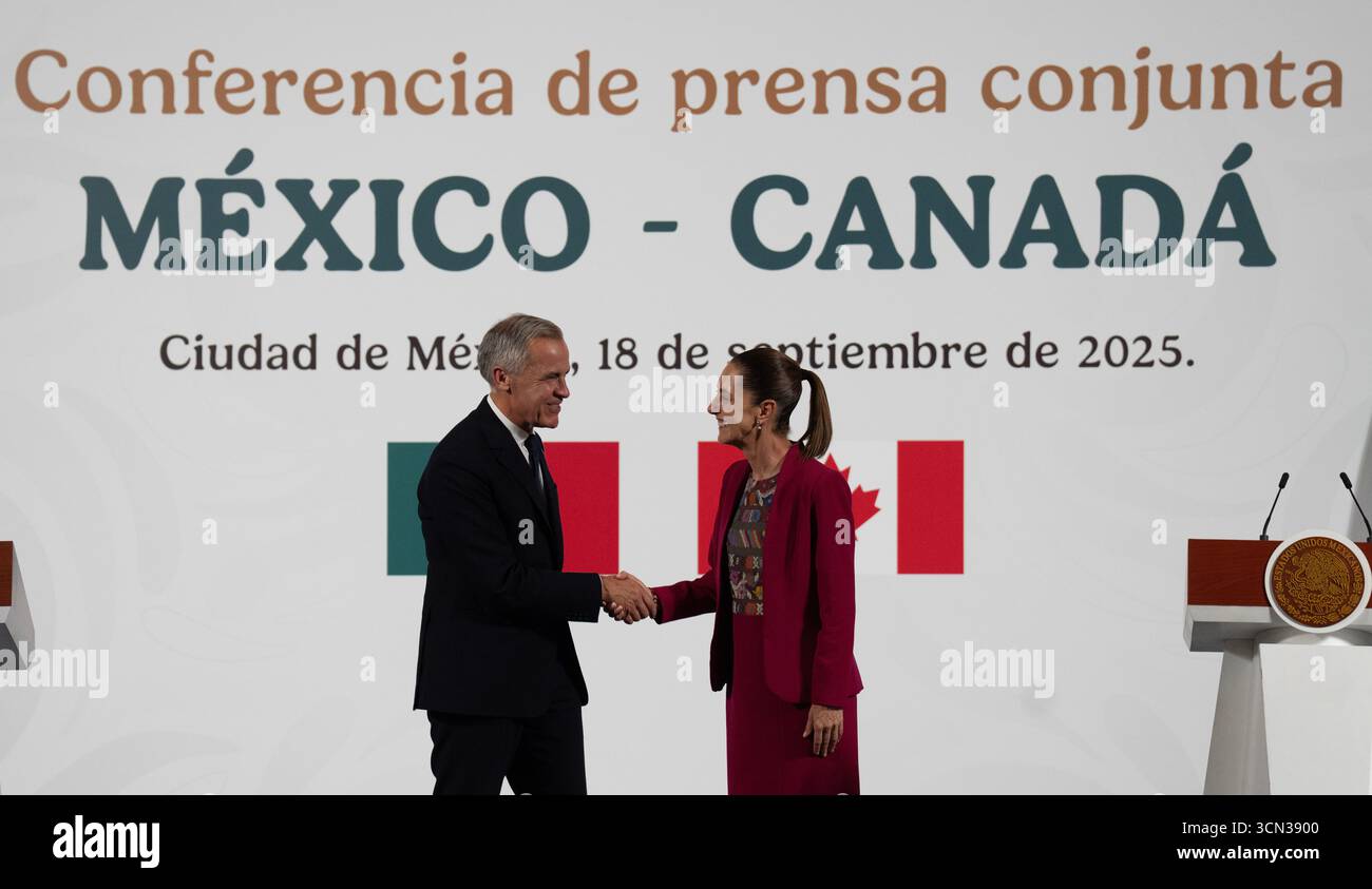Prime Minister Mark Carney shakes hands with Mexican President Claudia ...