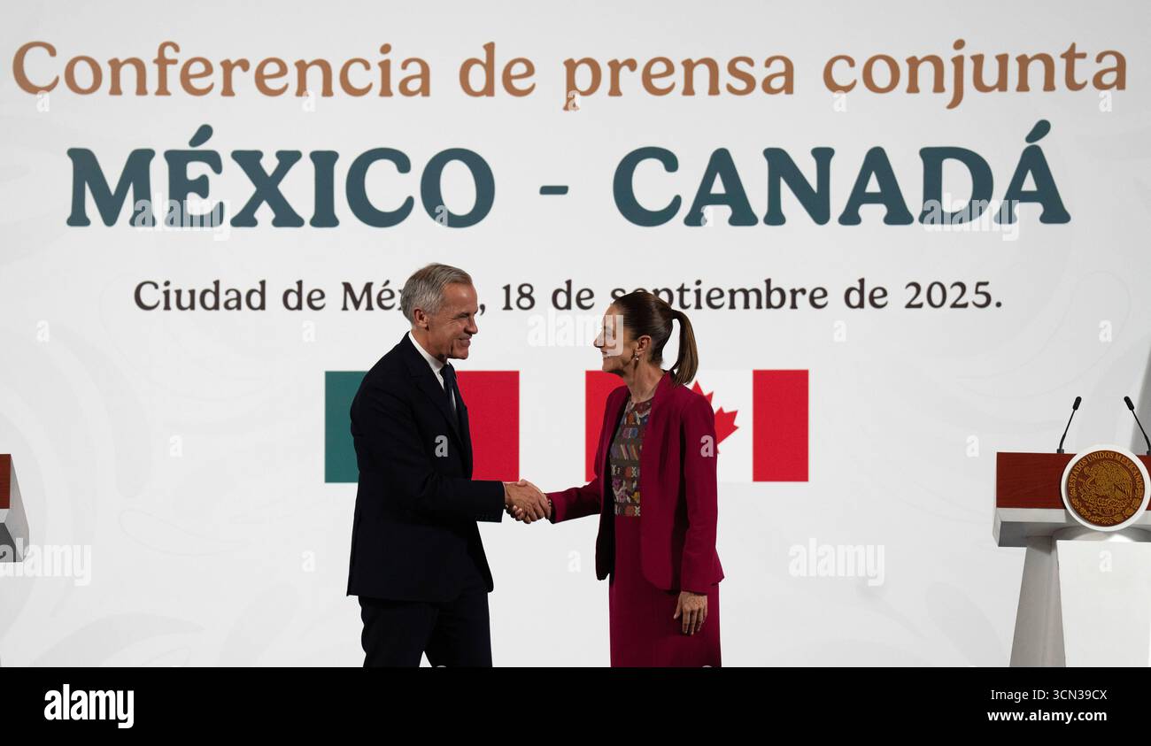 Canada's Prime Minister Mark Carney shakes hands with Mexican President ...