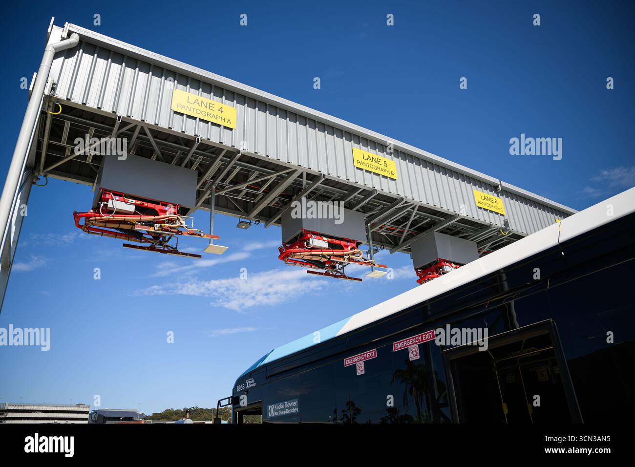 The gantry-mounted fast-charging station for electric buses is seen at ...