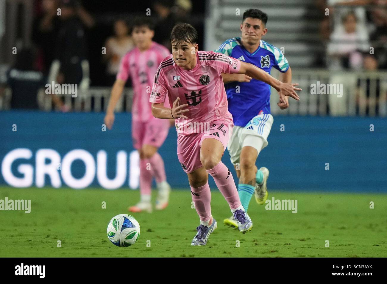 Inter Miami forward Matteo Silvetti (24) goes for the ball during the ...