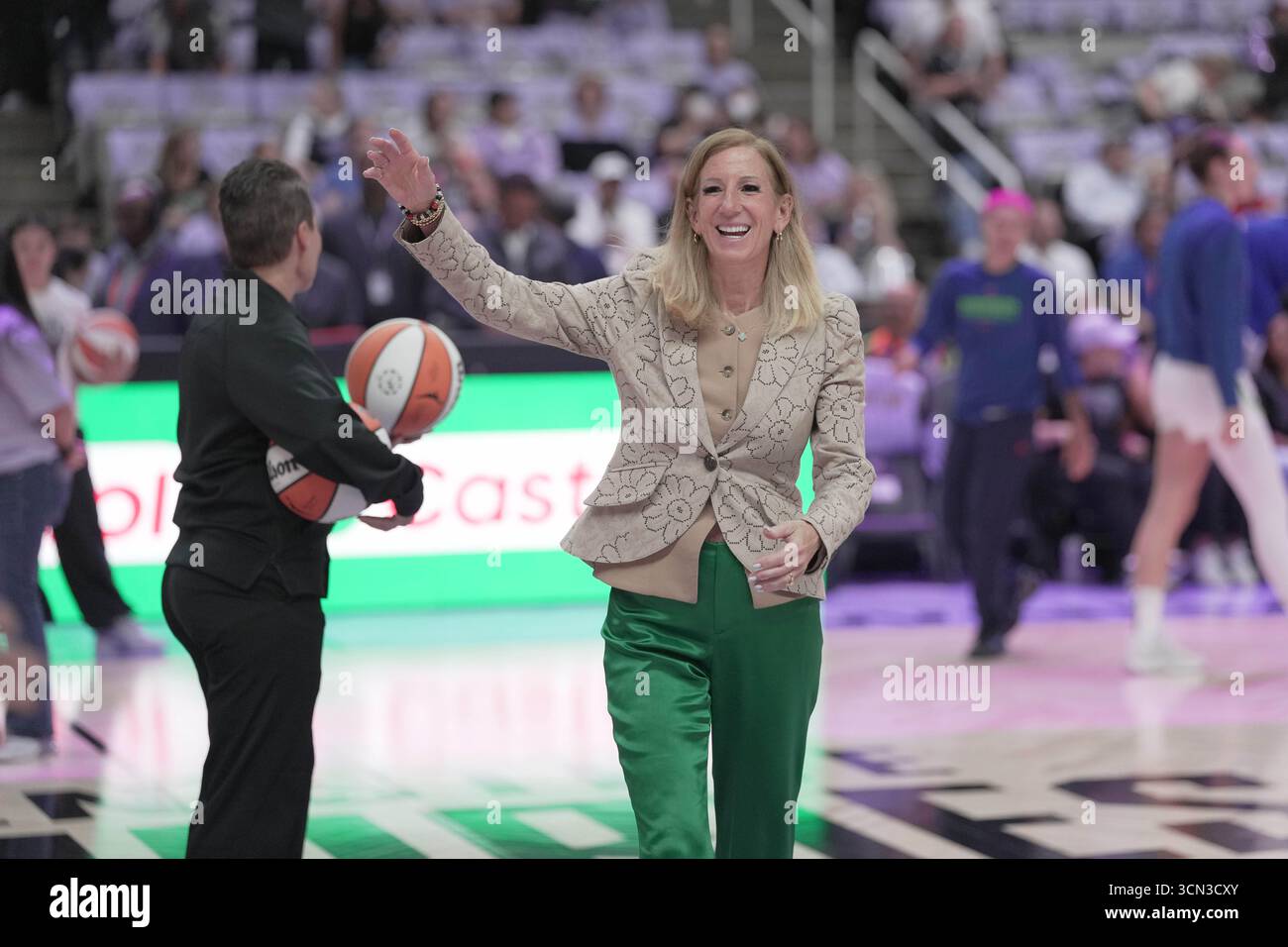 WNBA Commissioner Cathy Englebert waving to the fans before game two of ...