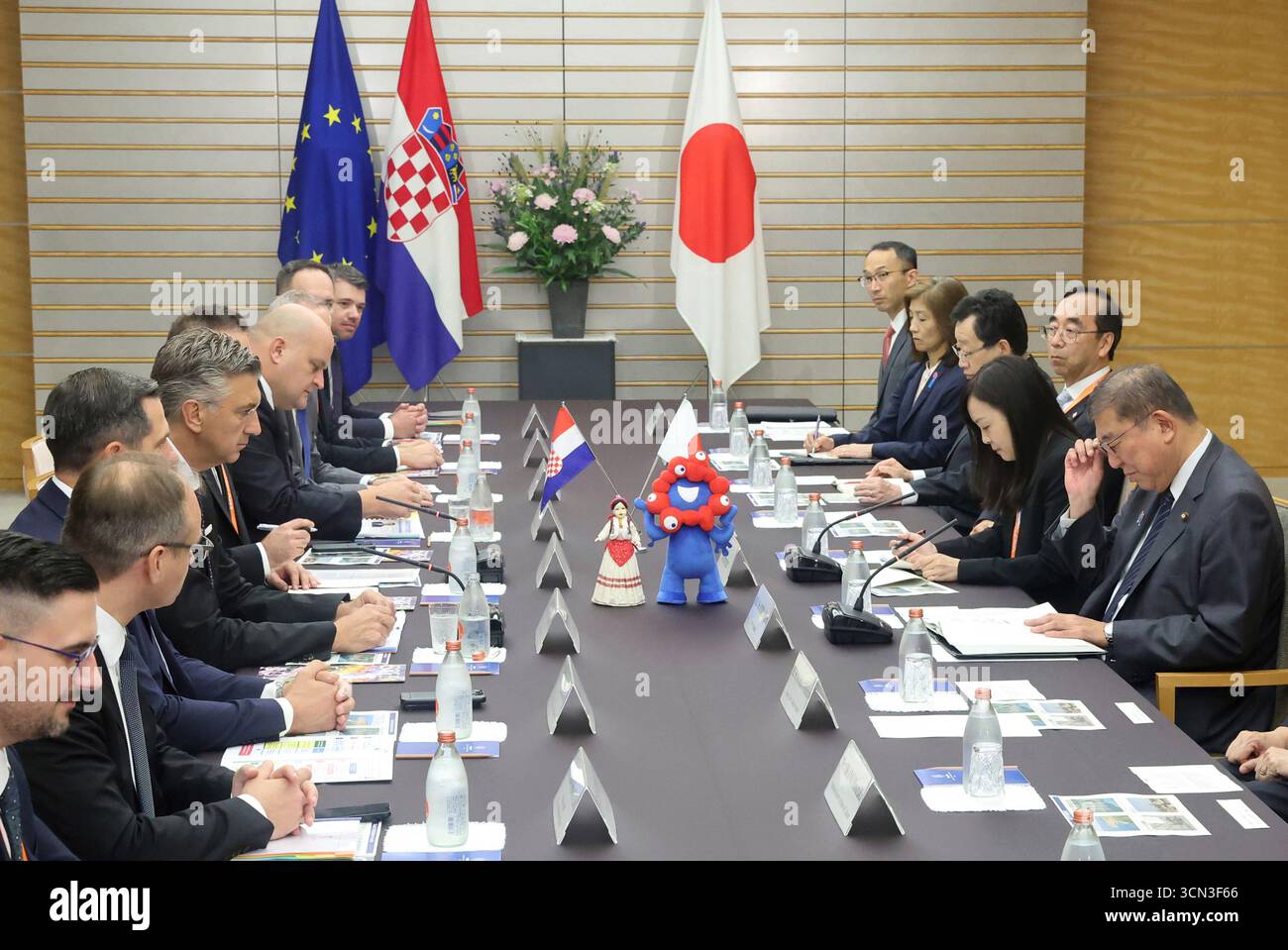 Croatian Prime Minister Andrej Plenković (third from left) and Japanese ...