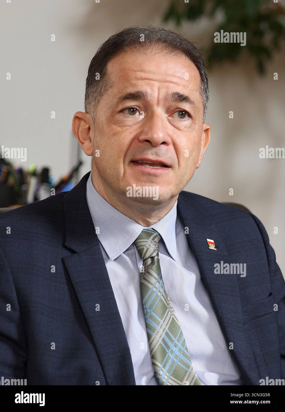 Polish Ambassador to Japan Paweł Milewski gives an interview in Meguro ...