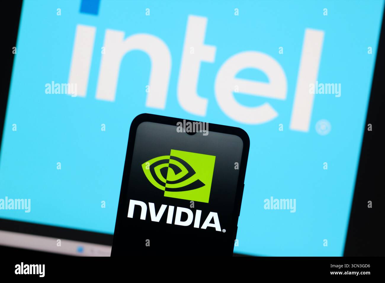 In this photo illustration, the Nvidia logo is seen displayed on a ...