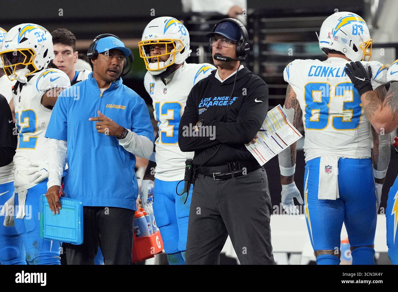 Los Angeles Chargers head coach Jim Harbaugh against the Las Vegas ...