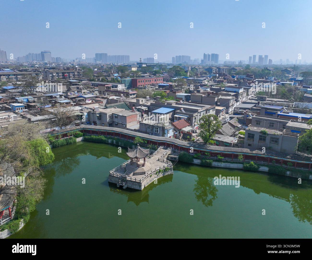 Aerial photography of Sanjiaohu Park, Southwest Corner Tower, Anyang ...