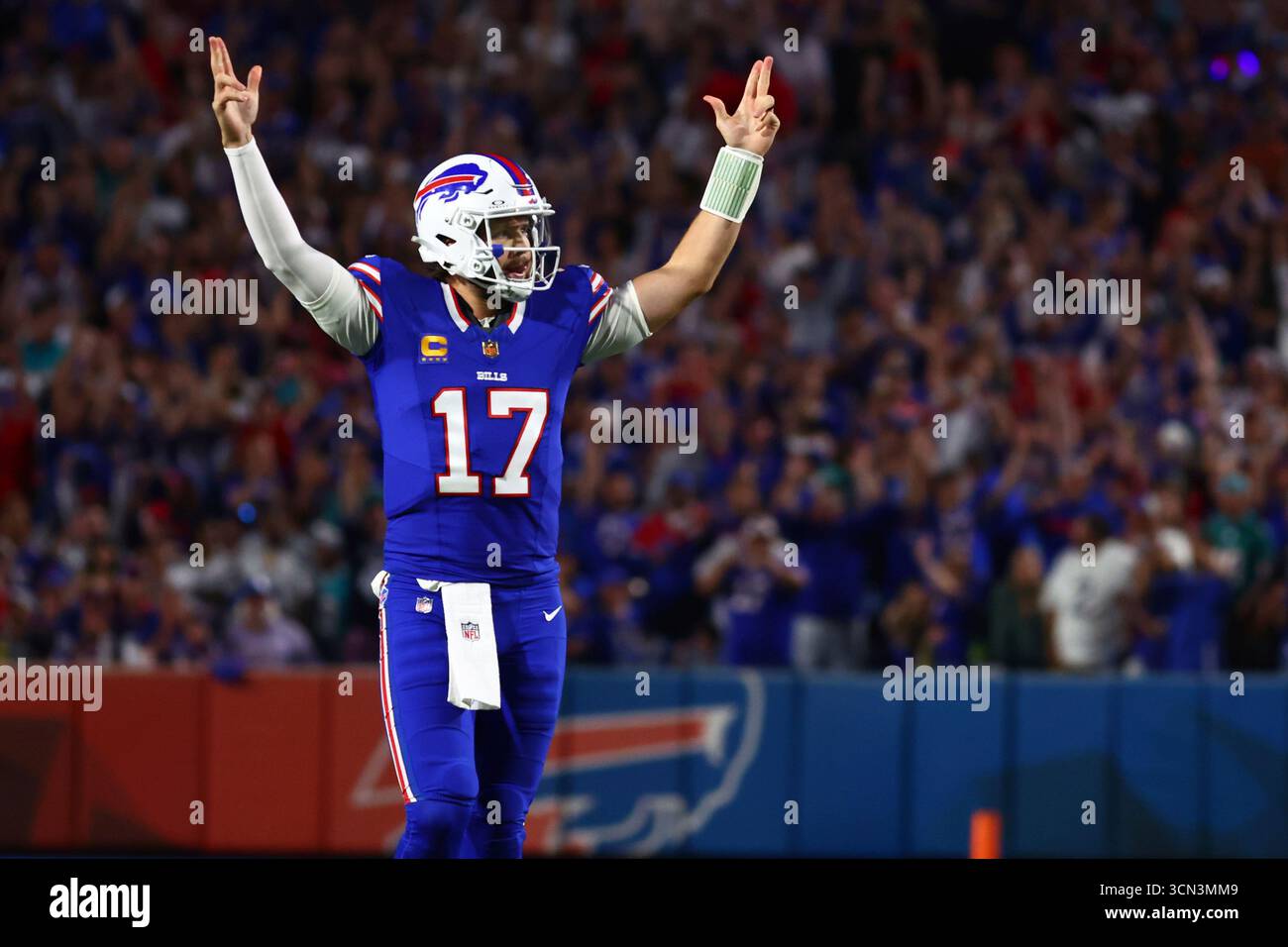 Buffalo Bills quarterback Josh Allen (17) celebrates a touchdown during ...