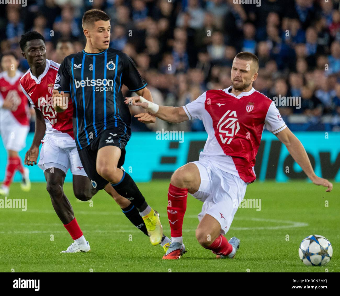 Nicolo Tresoldi of Club Brugge and Eric Dier of Monaco during the UEFA ...