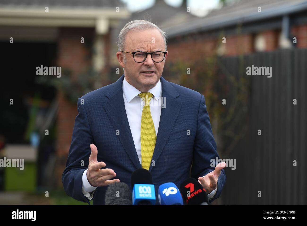 Prime Minister Anthony Albanese speaks to media during a press ...