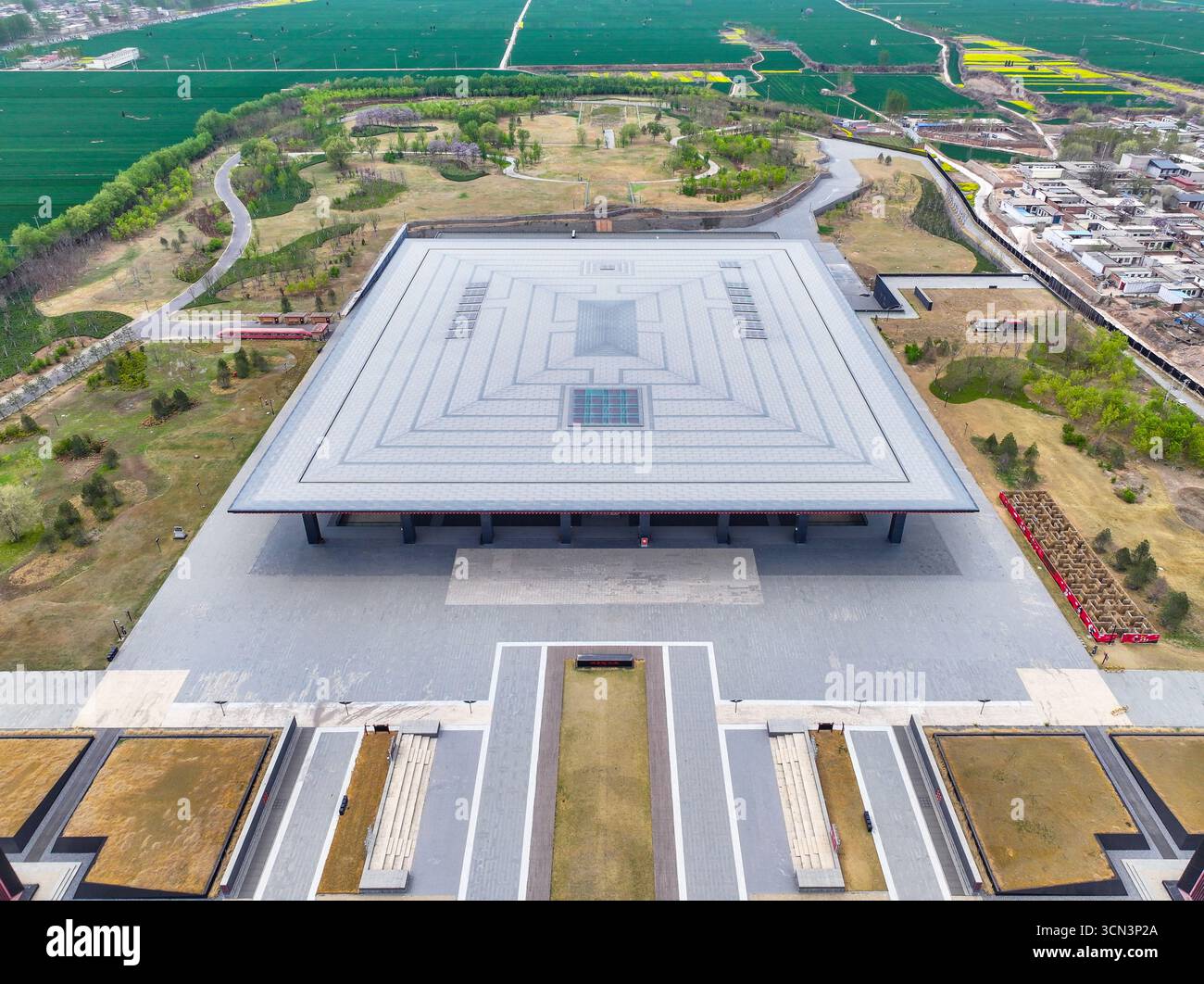 Aerial photography of the Gaoling Site Museum of Cao Cao's Mausoleum in ...