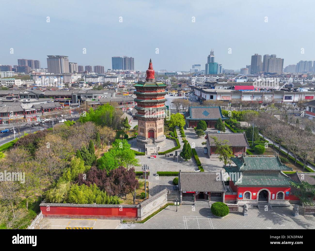 Aerial photography of Wenfeng Pagoda in Tianning Temple, Anyang City ...