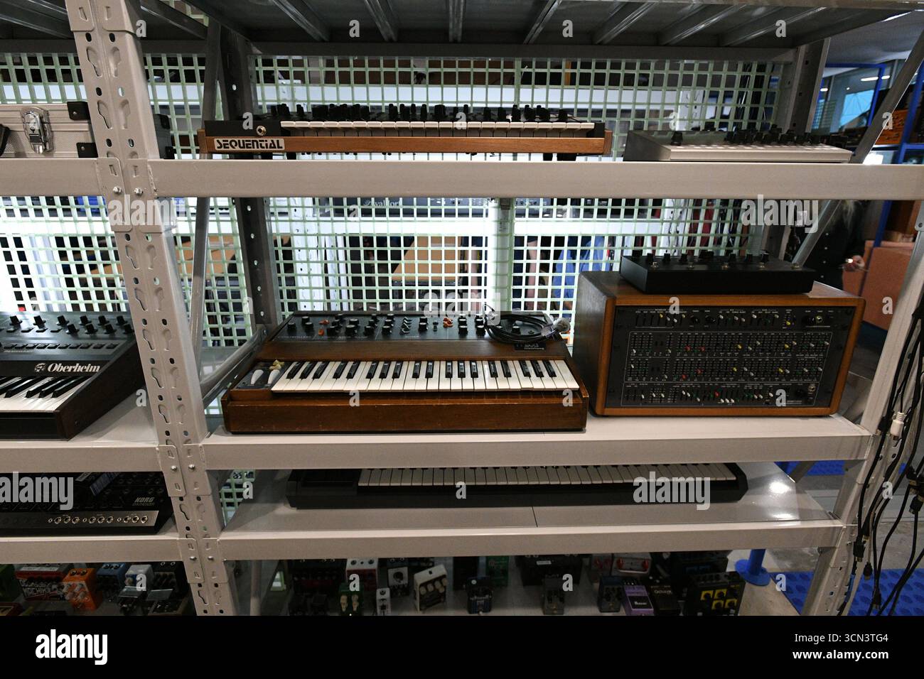 Synthesisers and audio equipment are seen during the opening of the ...